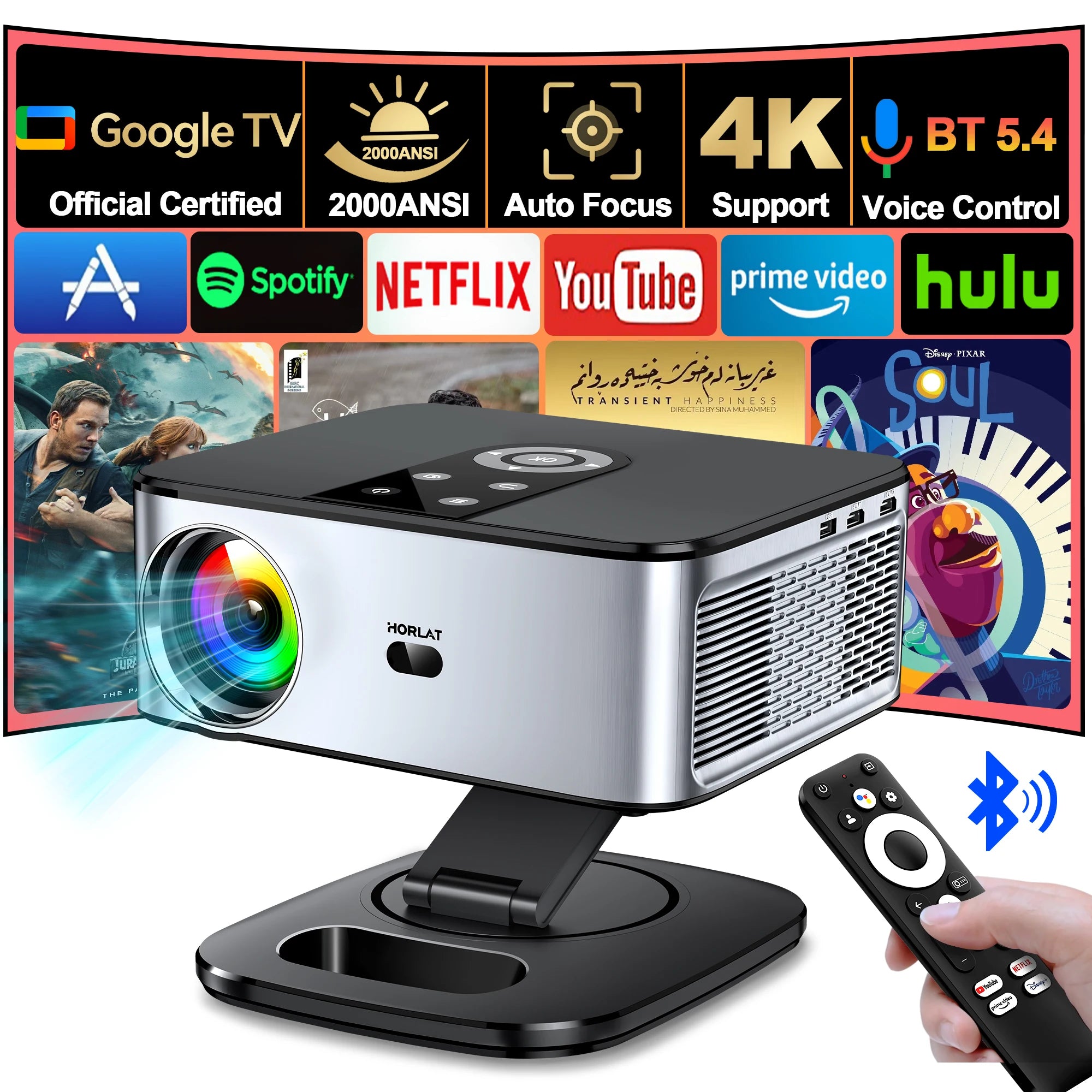 HORLAT Google TV Projector | 2000 ANSI Voice Control – Projectors ...